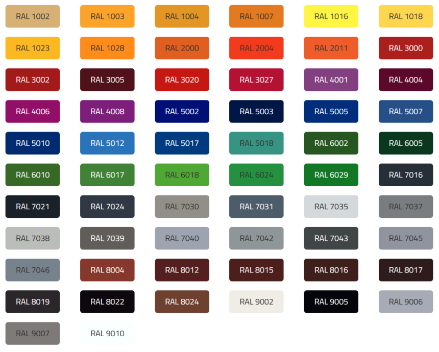 Wzornik RAL - Kosze, pojemniki do segregacji i ławki na lata - SKATOM